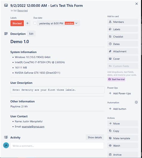 Trello Bug Submission Form By Warspiteful