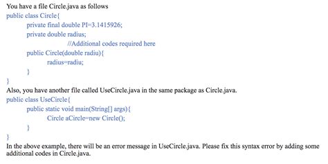 Solved You Have A File Circlejava As Follows Public Class
