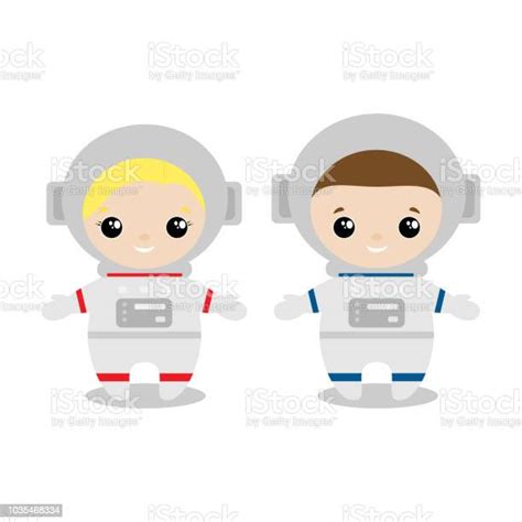 남자와 여자 우주 비행사 스타일 만화 직업에 있는 귀여운 만화 아이 들의 집합입니다 벡터 일러스트 레이 션 과학에 대한 스톡 벡터 아트 및 기타 이미지 Istock