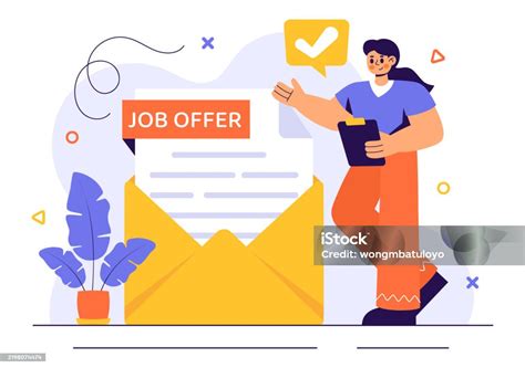 Job Offer 벡터 일러스트 레이 션은 사업가 채용 과정 경력 기회 및 회사 공석을 평면 스타일 배경에 갖추고 있습니다 객실 있음에 대한 스톡 벡터 아트 및 기타 이미지