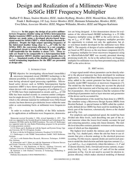 Pdf Design And Realization Of A Millimeter Wave Sisige Hbt Frequency Multiplier