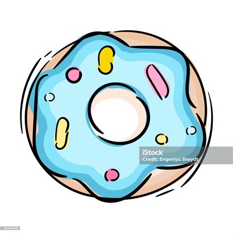 흰색 배경에 격리된 만화 화려한 도넛 유약 블루 도넛 상위 뷰 벡터 아이콘 인쇄 0명에 대한 스톡 벡터 아트 및 기타 이미지 0명 가루로 빻은 구멍 Istock