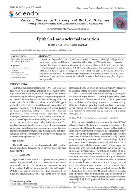 Pdf Epithelial Mesenchymal Transition