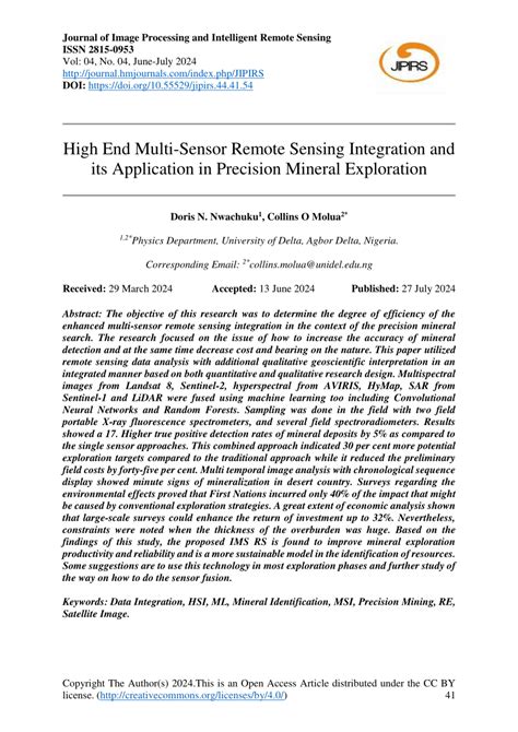 Pdf High End Multi Sensor Remote Sensing Integration And Its Application In Precision Mineral