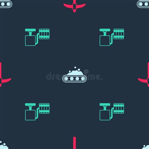 Set Pickaxe Conveyor Belt Carrying Coal And Handle Detonator On
