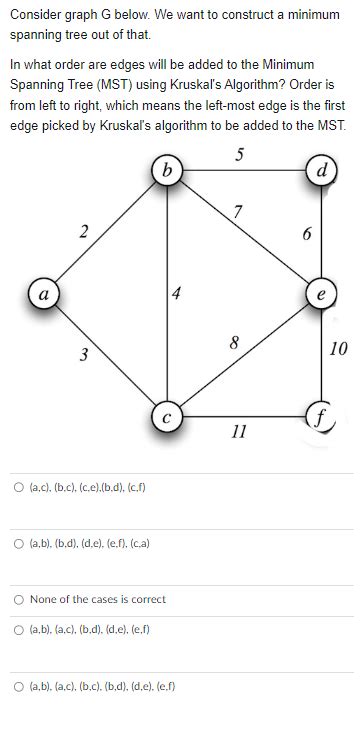 Solved Consider Graph G Below We Want To Construct A Chegg Com
