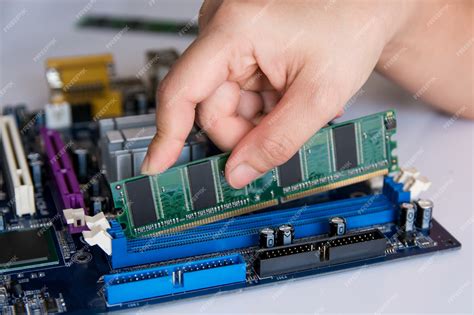 Premium Photo Technician Installing Ram Stick Random Access Memory