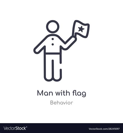 Man With Flag Outline Icon Isolated Line From Vector Image