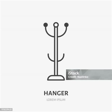옷 걸이 플랫 라인 아이콘 아파트 가구에 서명 Coathanger 랙의 벡터 일러스트 레이 션 내부 저장소에 대 한 얇은 선형 로고 0명에 대한 스톡 벡터 아트 및 기타