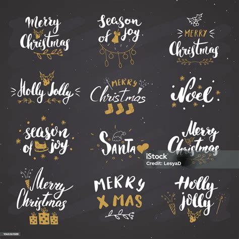 메리 크리스마스 붓글씨 Letterings 설정합니다 인쇄 상의 인사 디자인입니다 휴일 인사말에 대 한 서 예 글자입니다 손으로 그린 글자 텍스트 벡터 일러스트 레이 션