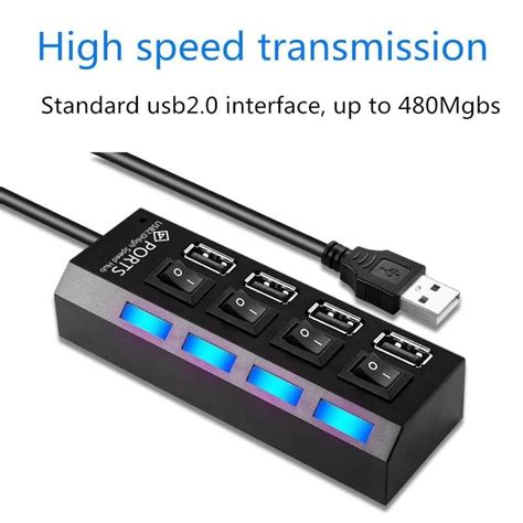 High Speed Usb 2 0 Hub Multi Usb Hub Splitter Led Display With Separate Switch Adapter Usb