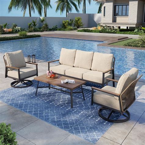 Phi Villa Black 4 Piece Metal Outdoor Patio Conversation Seating Set