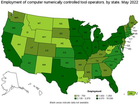 map of employment of computer numerically controlled tool operators by state may 2022