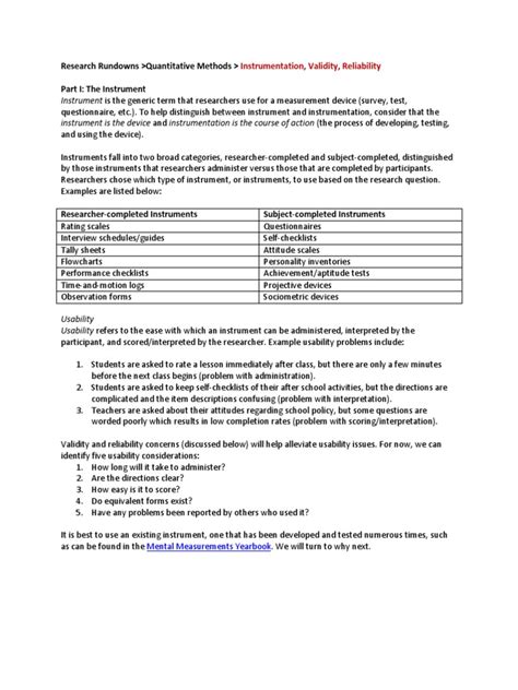 Instrument Validity And Reliability In Research Validity Statistics Usability