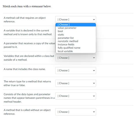 Solved Match Each Item With A Statement Below A Method Call