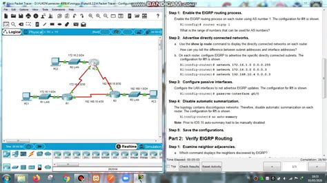 6 2 2 4 packet tracer configuring basic eigrp with ipv4 youtube