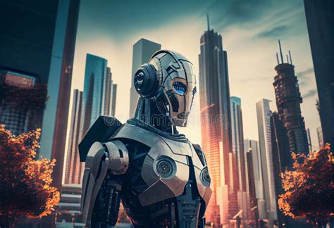 Smart City With Robot System Artificial Intelligence Generate Ai Stock