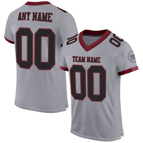 Custom Gray Football Jersey Black Burgundy Mesh Authentic Fansidea