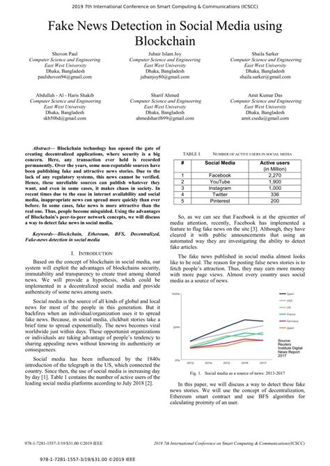 Pdf Fake News Detection In Social Media Using Blockchain