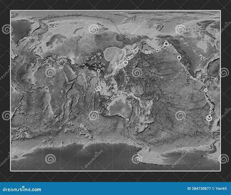Amur Tectonic Plate Grayscale Gall Stereographic Earthquakes Stock Illustration