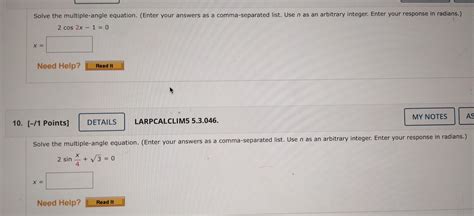 Solved Solve The Multiple Angle Equation Enter Your