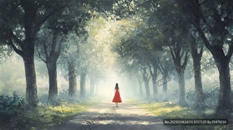 Ai创作图红裙背影 梦幻风景女孩 林荫小道美女背影 红衣女人背影 新唯美小路 唯美林荫道 走在林间小路的女孩 女孩风景画 林中女孩背影 花田红裙女孩 绿荫下的背影 森林里的小女孩插画 红裙美女