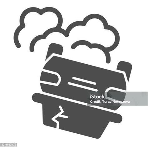 반전 자동차 솔리드 아이콘입니다 흰색 배경에 손상된 차량과 연기 기호 문말 스타일의 그림을 전복 모바일 개념 및 웹 디자인에