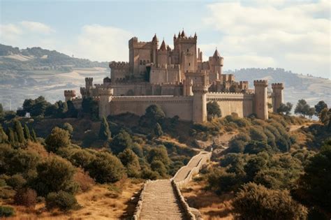 Premium Ai Image Medieval Era Castle Daylight Knight Green Grass Landscape Sun