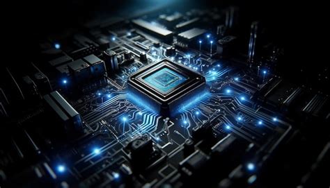 Hightech Microchip On Circuit Board Blue Illumination Premium Ai Generated Image