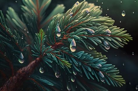 Premium Photo A Pine Tree With Water Drops On It