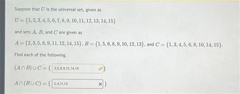 solved suppose that u ﻿is the universal set given