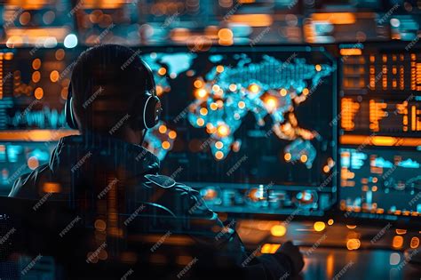 Premium Photo Monitoring Cybersecurity Threats In A Dark Hightech