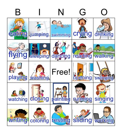Present Continuous Verbs Bingo Card