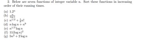 Solved N 2 Below Are Seven Functions Of Integer Variable N