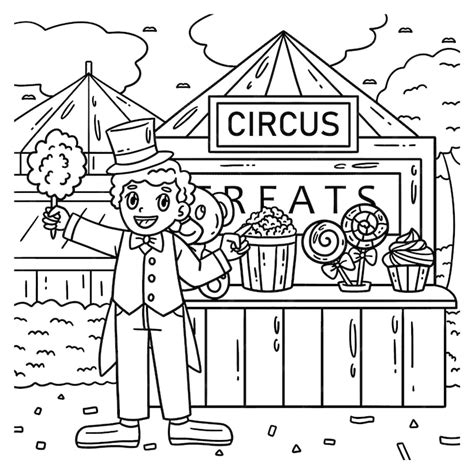 서커스 판매자의 귀 ⁇ 고 재미있는 색칠 페이지는 어린이들에게 몇 시간 동안 색칠 재미를 제공합니다 이 페이지를 색칠하는 것은 매우 쉽습니다 작은 어린이와 유아에게