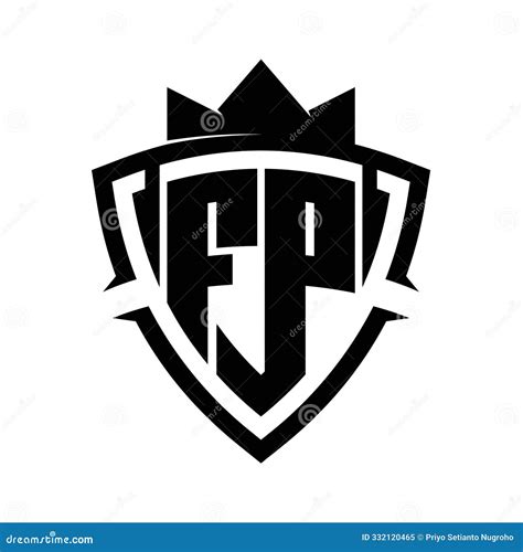 Fp Letter Bold Monogram Triangle Curve Shield Shape With Crown Black And White Background Color