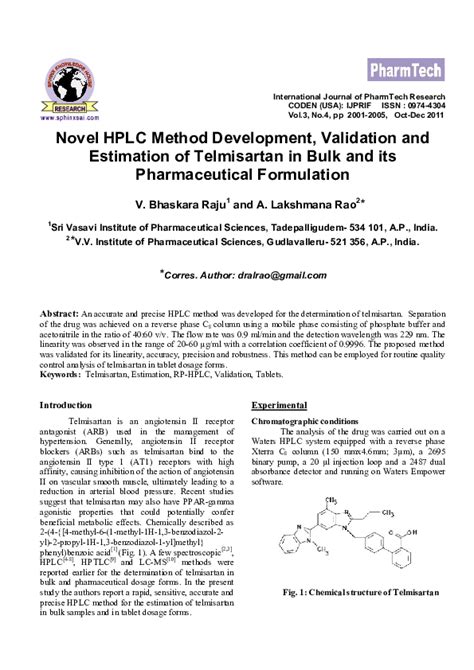 Pdf Novel Hplc Method Development Validation And Estimation Of