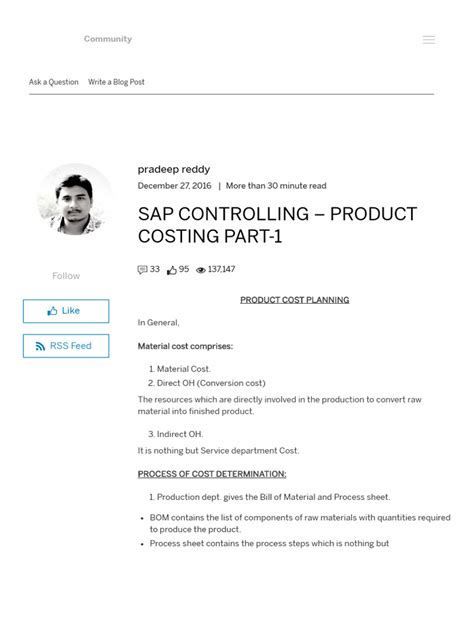 Sap Controlling Product Costing Part 1 Sap Blogs Pdf Valuation