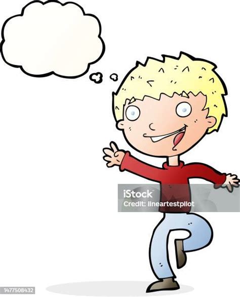 การ์ตูนตื่นเต้นเด็กชายกับฟองความคิด ภาพประกอบสต็อก ดาวน์โหลดรูปภาพตอนนี้ การออกแบบ หัวข้อ