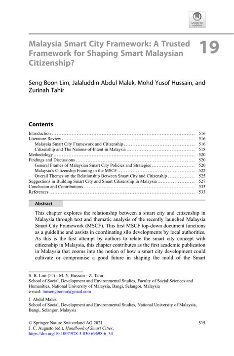 Pdf Malaysia Smart City Framework A Trusted Framework For Shaping