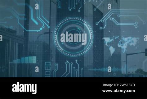 Animation Of Scope Scanning And Data Processing Over World Map And Processor Elements Global