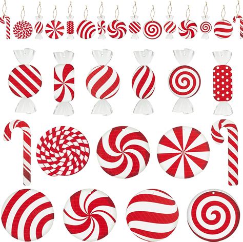Watinc 46pcs Christmas Red And White Candies Swirl Wood