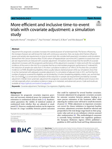 Pdf More Efficient And Inclusive Time To Event Trials With Covariate