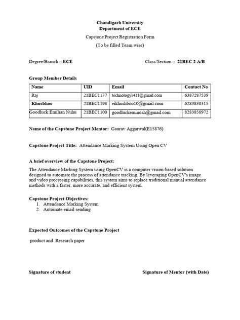 Ece Capstone Project Registration Form Pdf