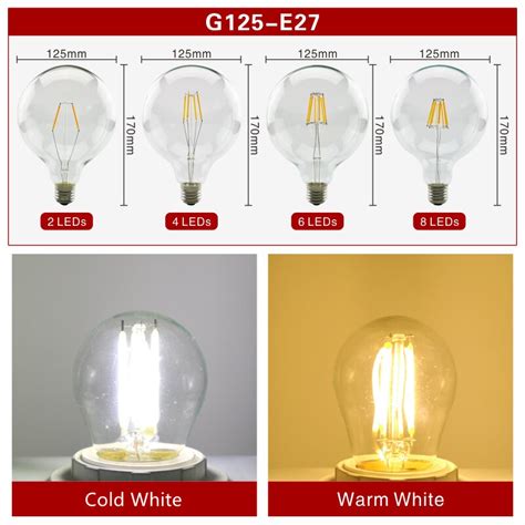 레트로 에디슨 Led 필라멘트 전구 램프 빈티지 캔들 라이트 E27 E14 Ac220v C35 G45 A60 St64 G80 G95 G125 유리 전구 2 개