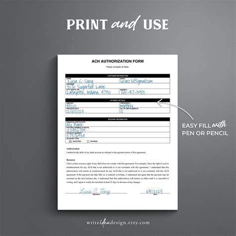 Ach Authorization Form Template Debit Authorization For Payment