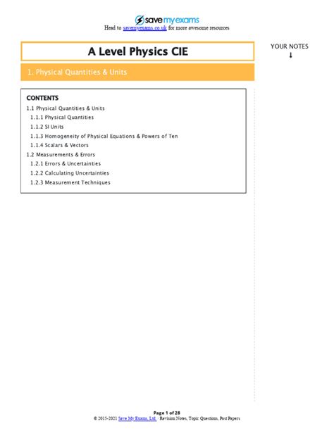 Chapter 1 Physical Quantities And Units Pdf Observational Error