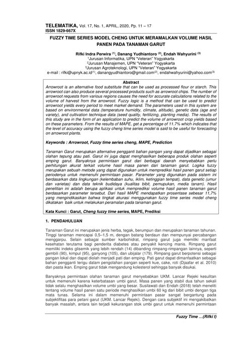 Pdf Fuzzy Time Series Model Cheng Untuk Meramalkan Volume Hasil Panen
