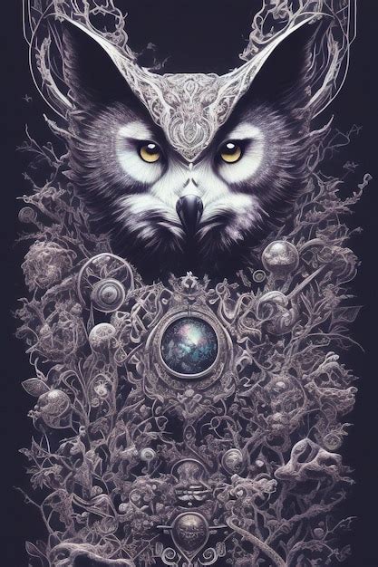 Premium Photo Magic Owl On The Background Of Flowers And Cosmos