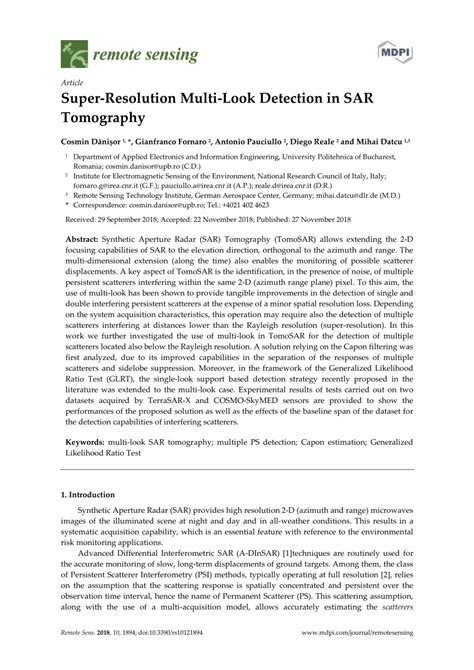 Pdf Super Resolution Multi Look Detection In Sar Tomography